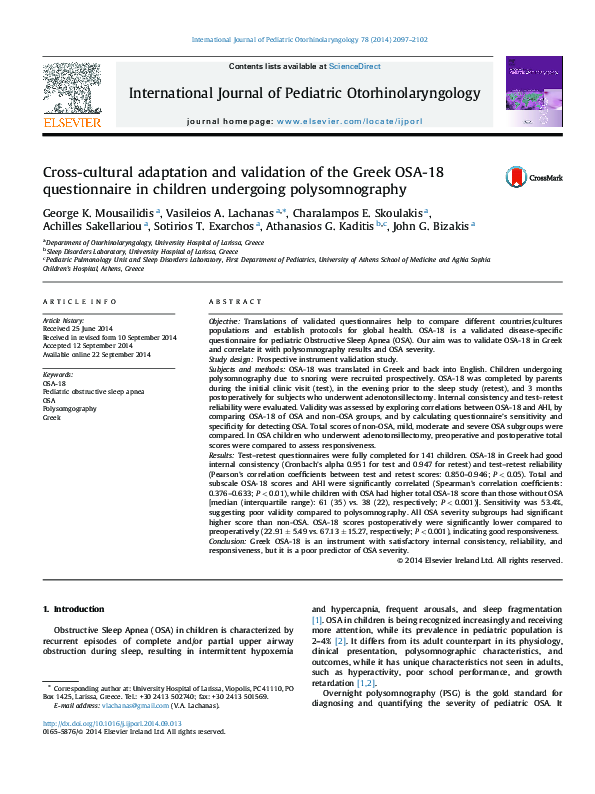 (PDF) Cross-cultural adaptation and validation of the Greek Version of ...