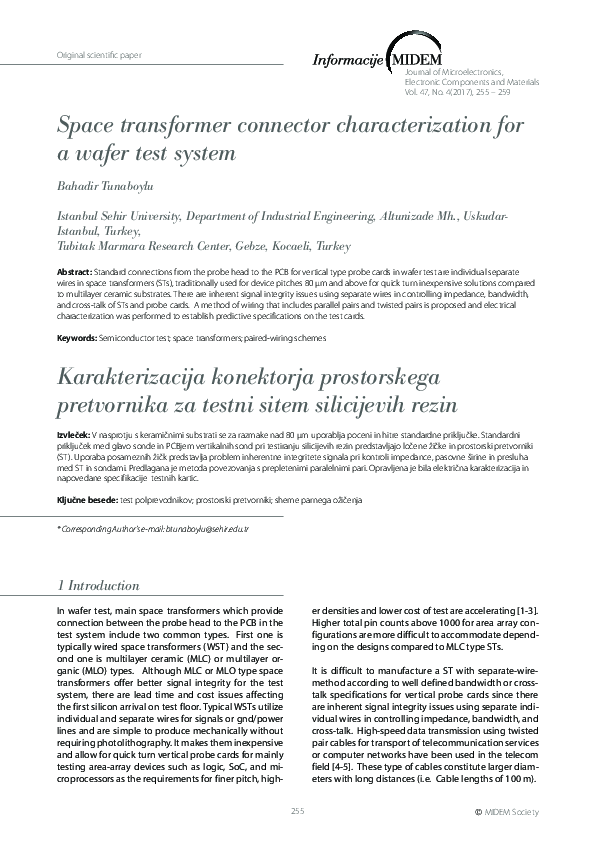 (PDF) Space transformer connector characterisation for a wafer test system