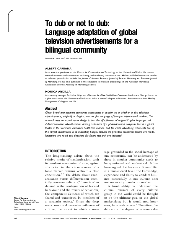 (PDF) To dub or not to dub: Language adaptation of global television ...