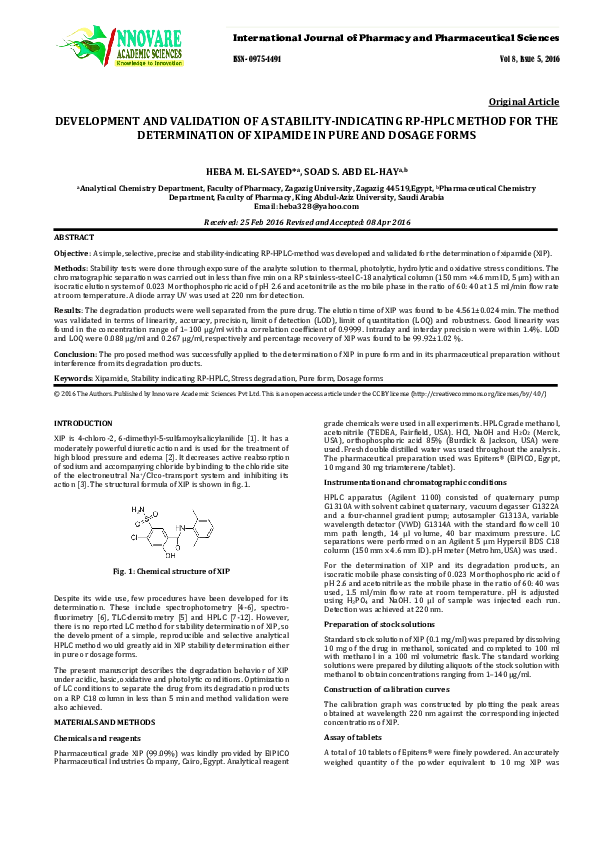 (PDF) DEVELOPMENT AND VALIDATION OF A STABILITY-INDICATING RP-HPLC METHOD FOR THE DETERMINATION ...
