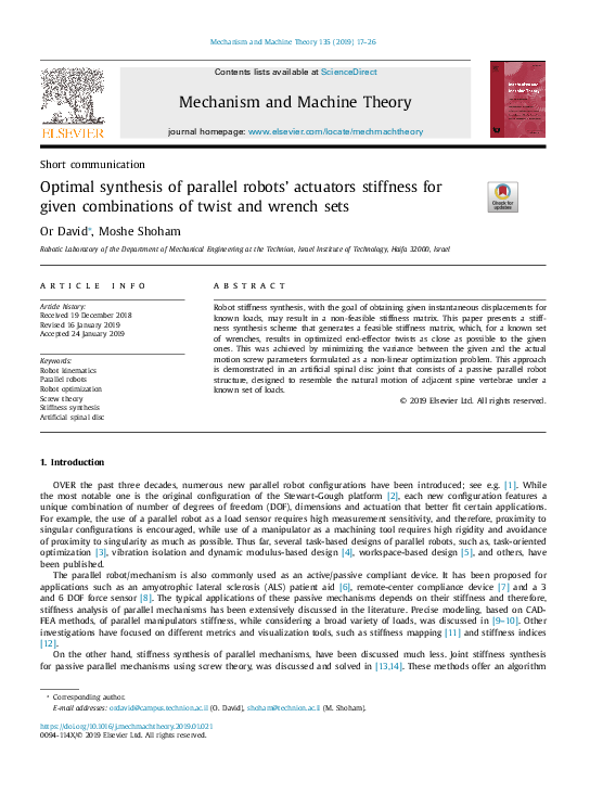 (PDF) Optimal synthesis of parallel robots' actuators stiffness for given combinations of twist ...