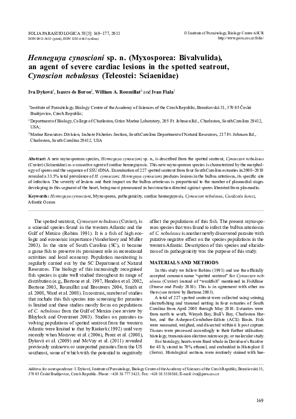 (PDF) New Myxosporean Henneguya in Seatrout Hearts