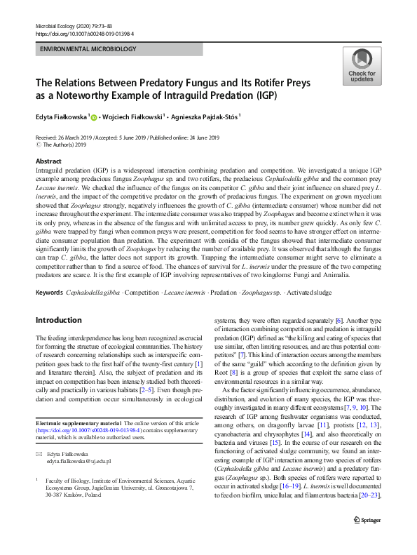 (PDF) The Relations Between Predatory Fungus and Its Rotifer Preys as a ...