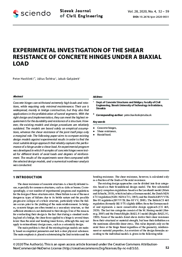 (PDF) Experimental Investigation of the Shear Resistance of Concrete Hinges Under a Biaxial Load ...