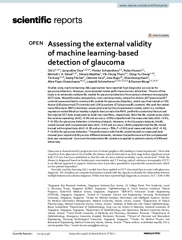 (PDF) Assessing the external validity of machine learning-based detection of glaucoma