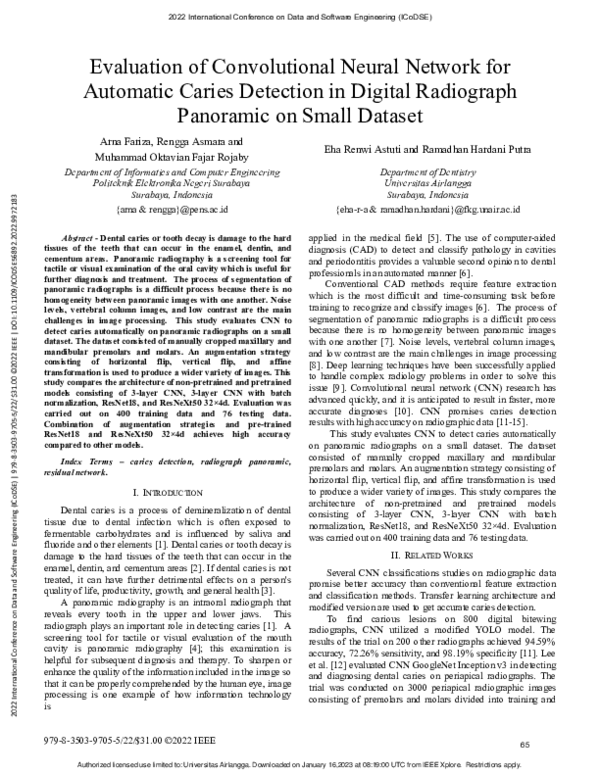 Pdf Evaluation Of Convolutional Neural Network For Automatic Caries Detection In Digital