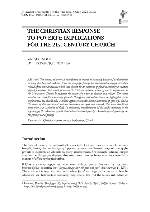 (PDF) THE CHRISTIAN RESPONSE TO POVERTY: IMPLICATIONS FOR THE 21st ...