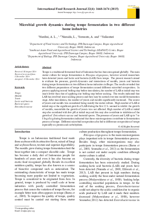 (PDF) Microbial growth dynamics during tempe fermentation in two ...