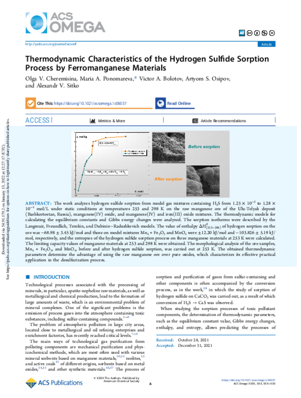 (PDF) Thermodynamic Characteristics of the Hydrogen Sulfide Sorption ...