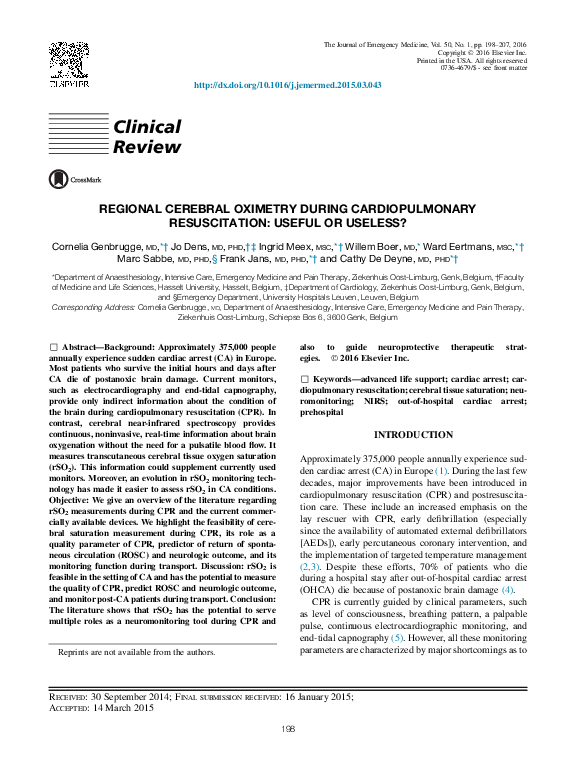 (PDF) Regional Cerebral Oximetry During Cardiopulmonary Resuscitation ...