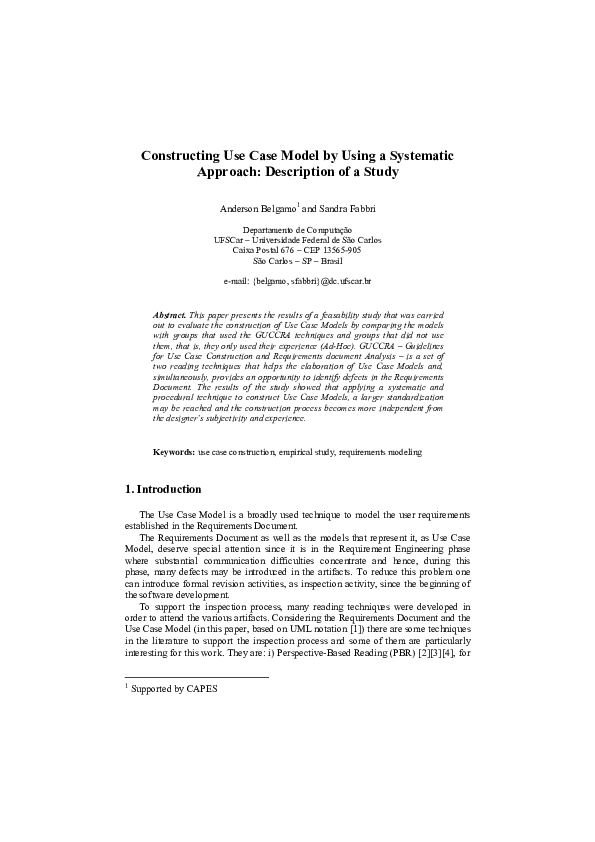 (PDF) Constructing Use Case Model by Using a Systematic Approach: Description of a Study