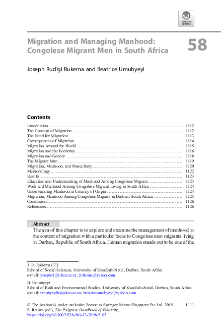 (PDF) Migration and Managing Manhood: Congolese Migrant Men in South Africa
