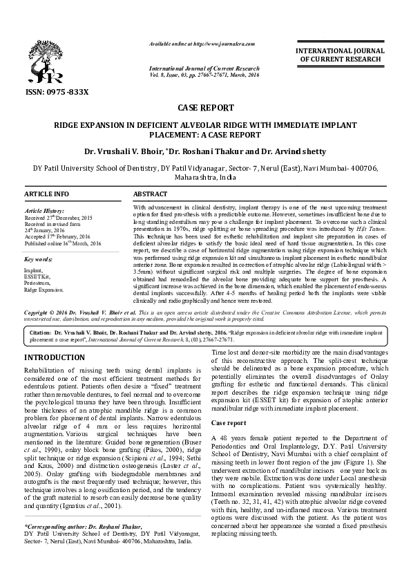 (PDF) RIDGE EXPANSION IN DEFICIENT ALVEOLAR RIDGE WITH IMMEDIATE IMPLANT