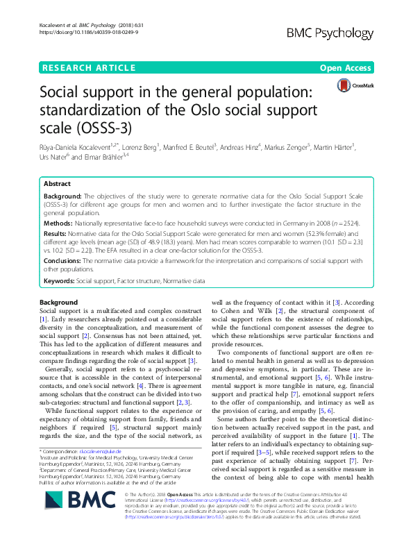 (PDF) Social support in the general population: standardization of the Oslo social support scale ...