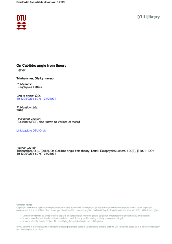 (PDF) On Cabibbo angle from theory | Ole Trinhammer - Academia.edu