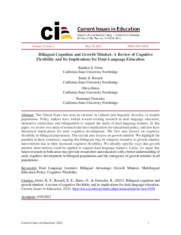 (PDF) Bilingual Cognition and Growth Mindset: A Review of Cognitive ...