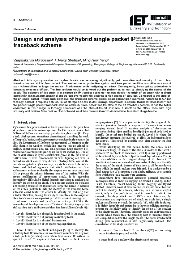(PDF) Design and analysis of hybrid single packet IP traceback scheme