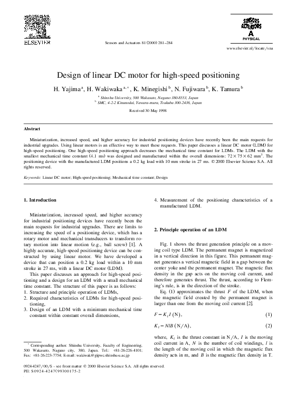 (PDF) Design of linear DC motor for high-speed positioning | Hiroyuki Wakiwaka - Academia.edu