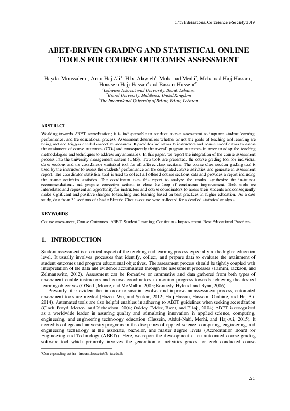 (PDF) Abet-Driven Grading and Statistical Online Tools for Course Outcomes Assessment
