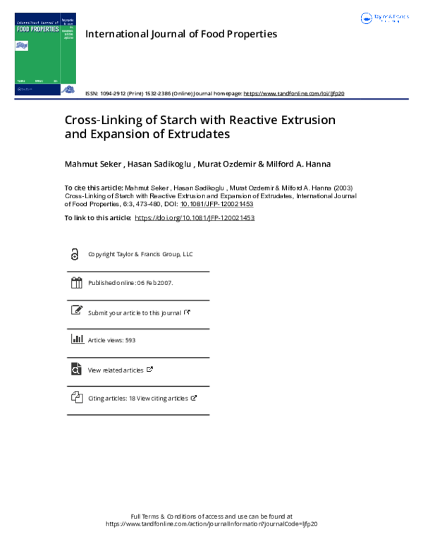 (PDF) Cross‐Linking of Starch with Reactive Extrusion and Expansion of ...