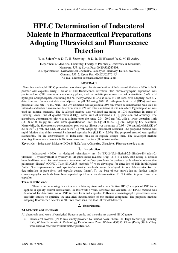 (PDF) HPLC Determination of Indacaterol Maleate in Pharmaceutical ...