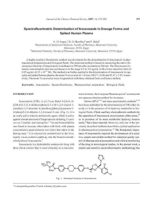 (PDF) Spectrofluorimetric Determination of Itraconazole in Dosage Forms ...