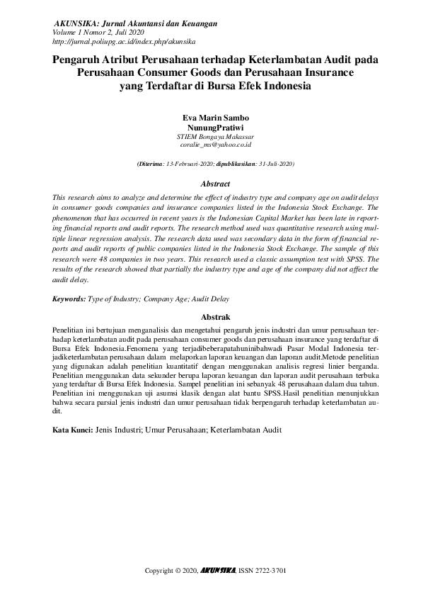(PDF) Pengaruh Atribut Perusahaan terhadap Keterlambatan Audit pada Perusahaan Consumer Goods ...