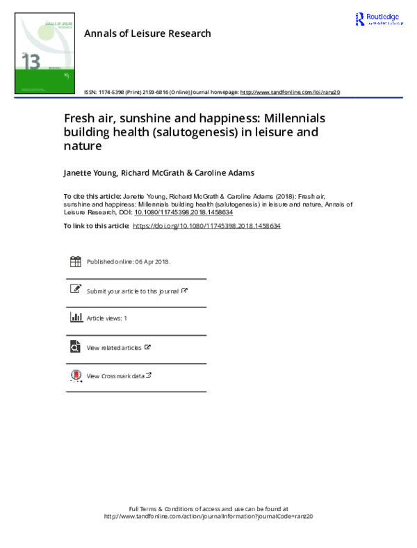 (PDF) Fresh air, sunshine and happiness: Millennials building health ...
