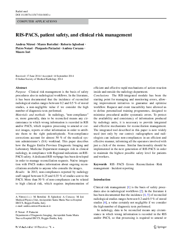 (PDF) RIS-PACS, patient safety, and clinical risk management