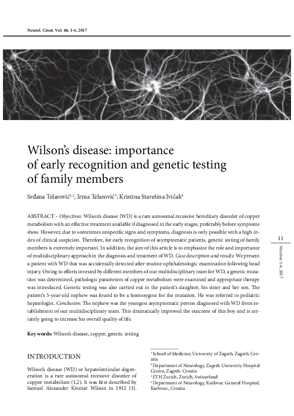 (PDF) Wilson’s Disease: Importance of Early Recognition and Genetic ...