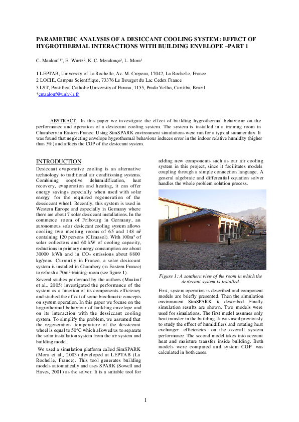 (PDF) Parametric analysis of a desiccant cooling system: effect of hygrothermal interactions ...