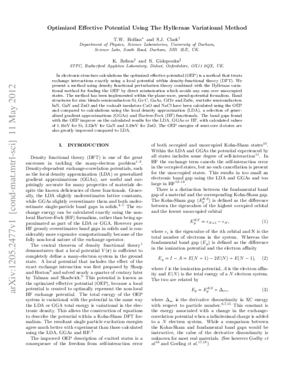 (PDF) Optimized effective potential using the Hylleraas variational method | Tom Hollins ...