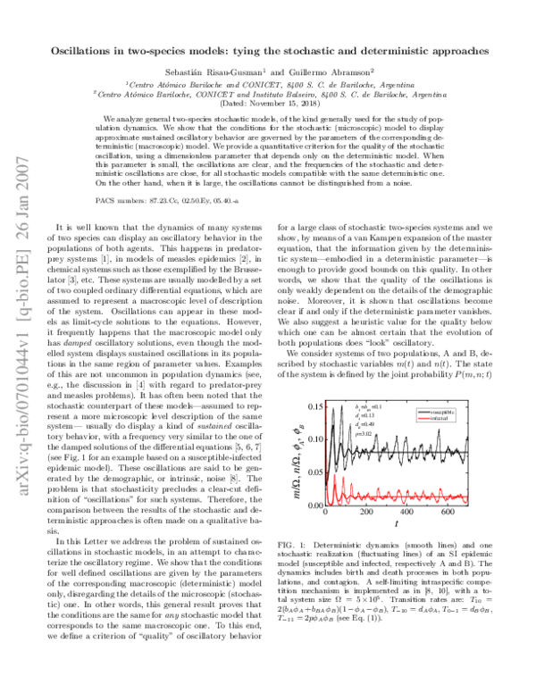 Pdf Oscillations In Two Species Models Tying The Stochastic And