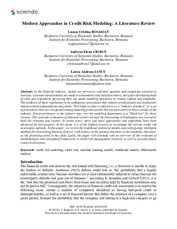 (PDF) Modern Approaches in Credit Risk Modeling: A Literature Review