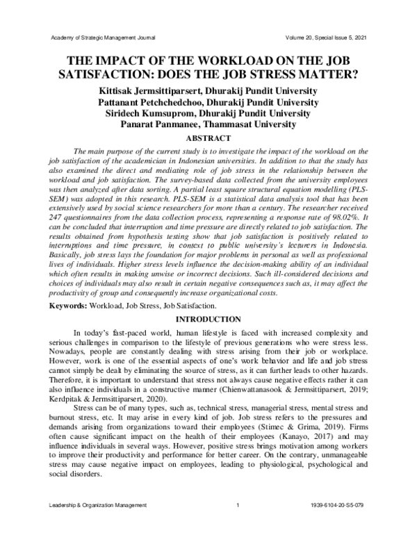 (PDF) The Impact of the Workload on the Job Satisfaction: Does the Job Stress Matter?