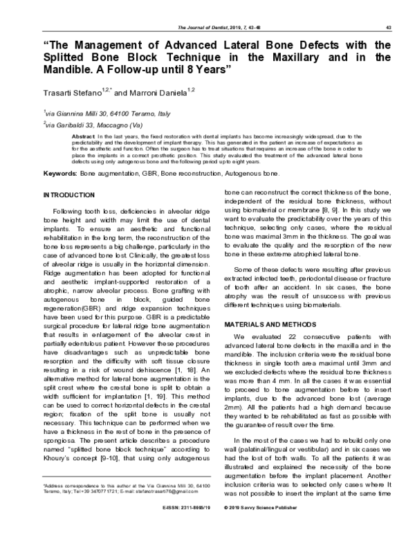 (PDF) “The Management of Advanced Lateral Bone Defects with the ...