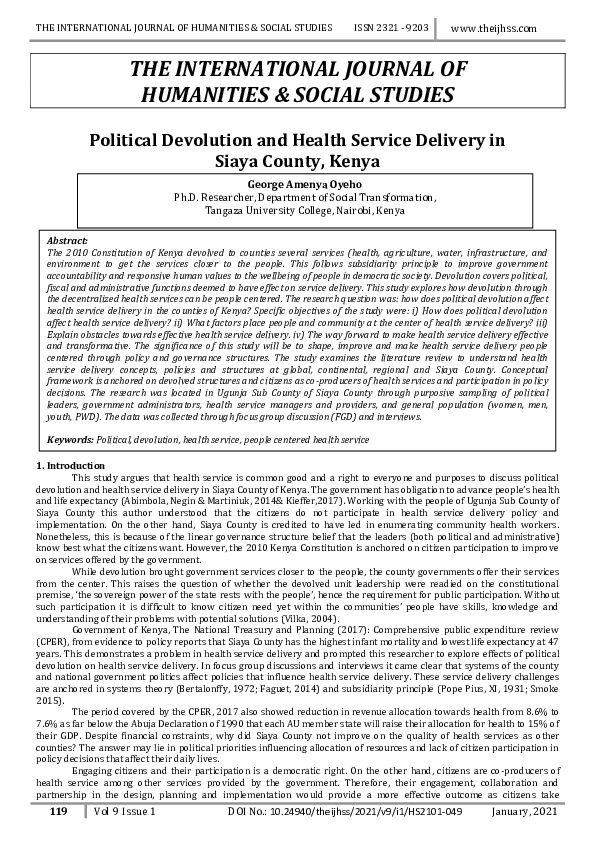 (PDF) Political Devolution and Health Service Delivery in Siaya County ...