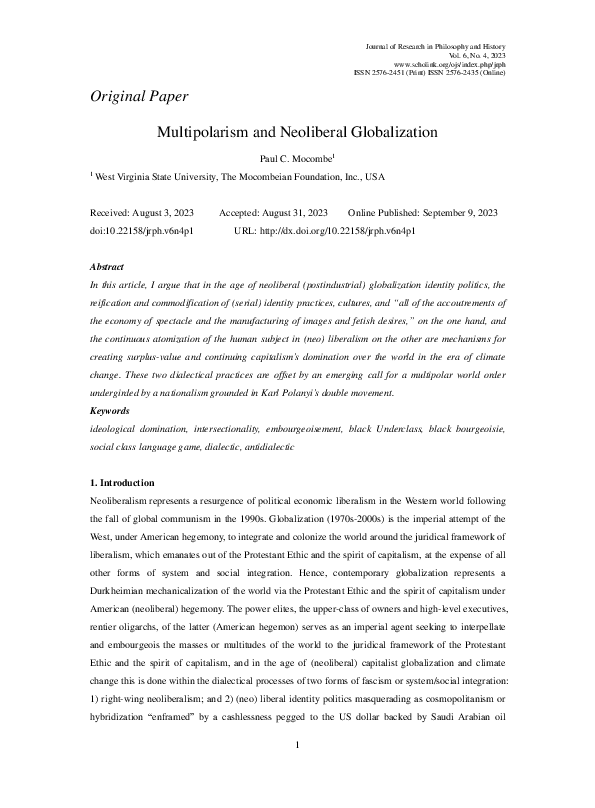 (PDF) Multipolarism and Neoliberal Globalization