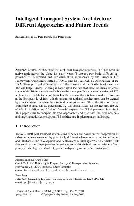 (PDF) Intelligent Transport System Architecture Different Approaches ...