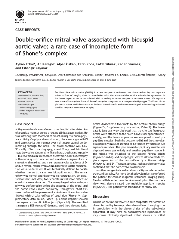 (PDF) Double-orifice mitral valve associated with bicuspid aortic valve ...