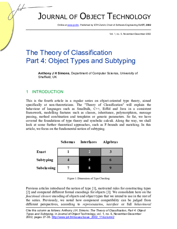 (PDF) The Theory of Classification, Part 4: Object Types and Subtyping