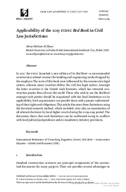 (PDF) Applicability of the 2017 FIDIC Red Book in Civil Law Jurisdictions