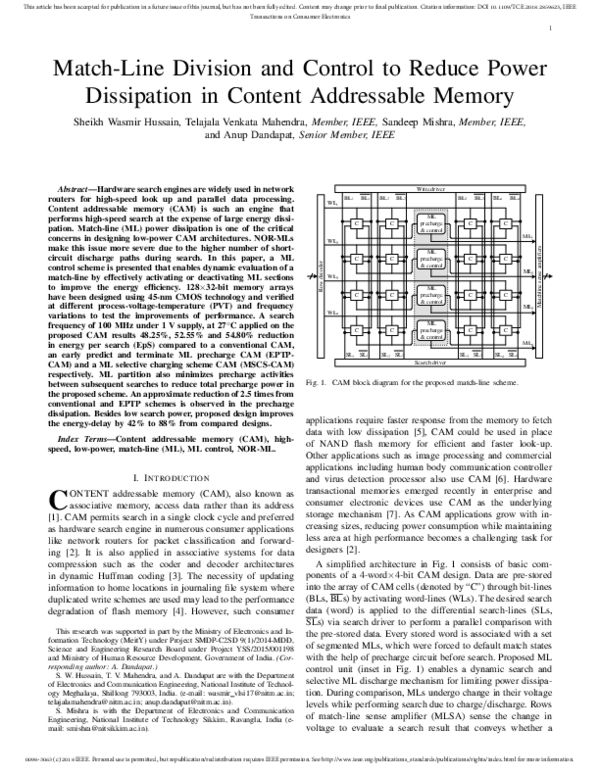 (PDF) Match-Line Division and Control to Reduce Power Dissipation in ...