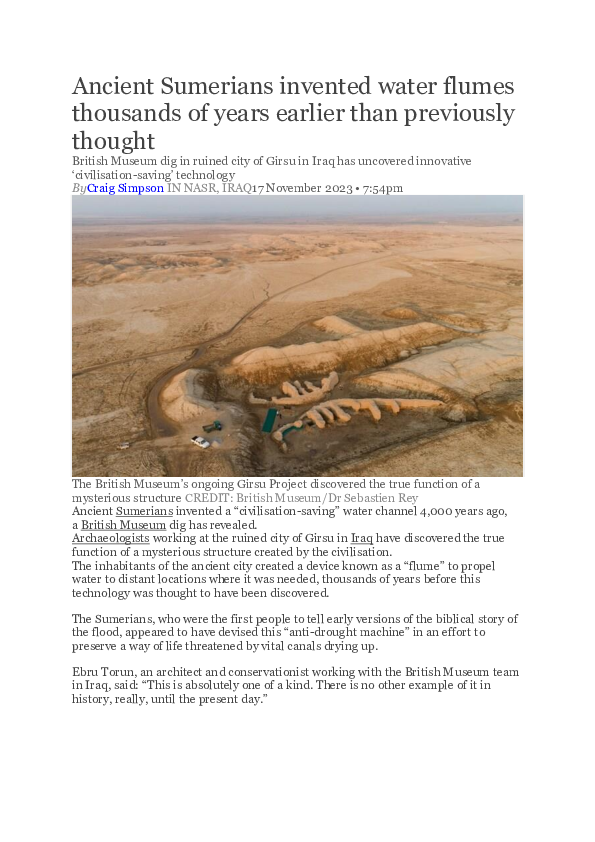 (PDF) Ancient Sumerians invented water flumes thousands of years ...