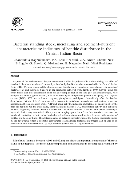 (PDF) Bacterial standing stock, meiofauna and sediment–nutrient ...