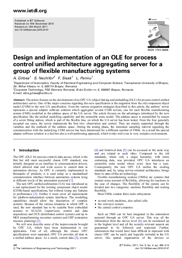 (PDF) Design and implementation of an OLE for process control unified ...