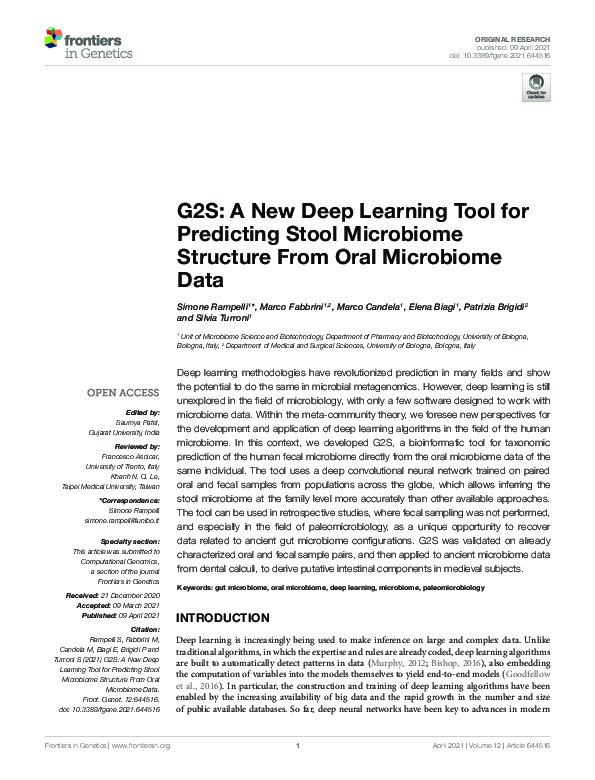 (PDF) G2S: A New Deep Learning Tool for Predicting Stool Microbiome ...