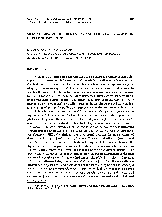 (PDF) Cerebral Atrophy and Dementia in Seniors