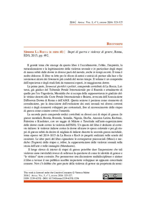 (PDF) Simona La Rocca, ed, Stupri di guerra e violenze di genere , Roma ...