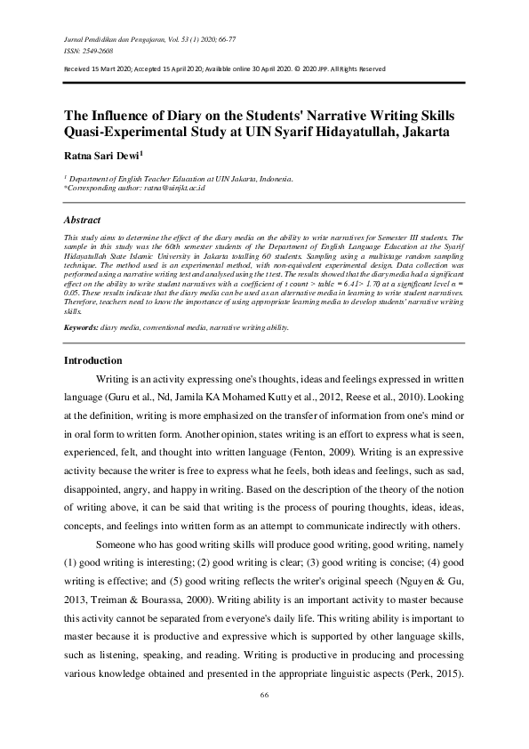 (PDF) The Influence of Diary on the Students' Narrative Writing Skills ...